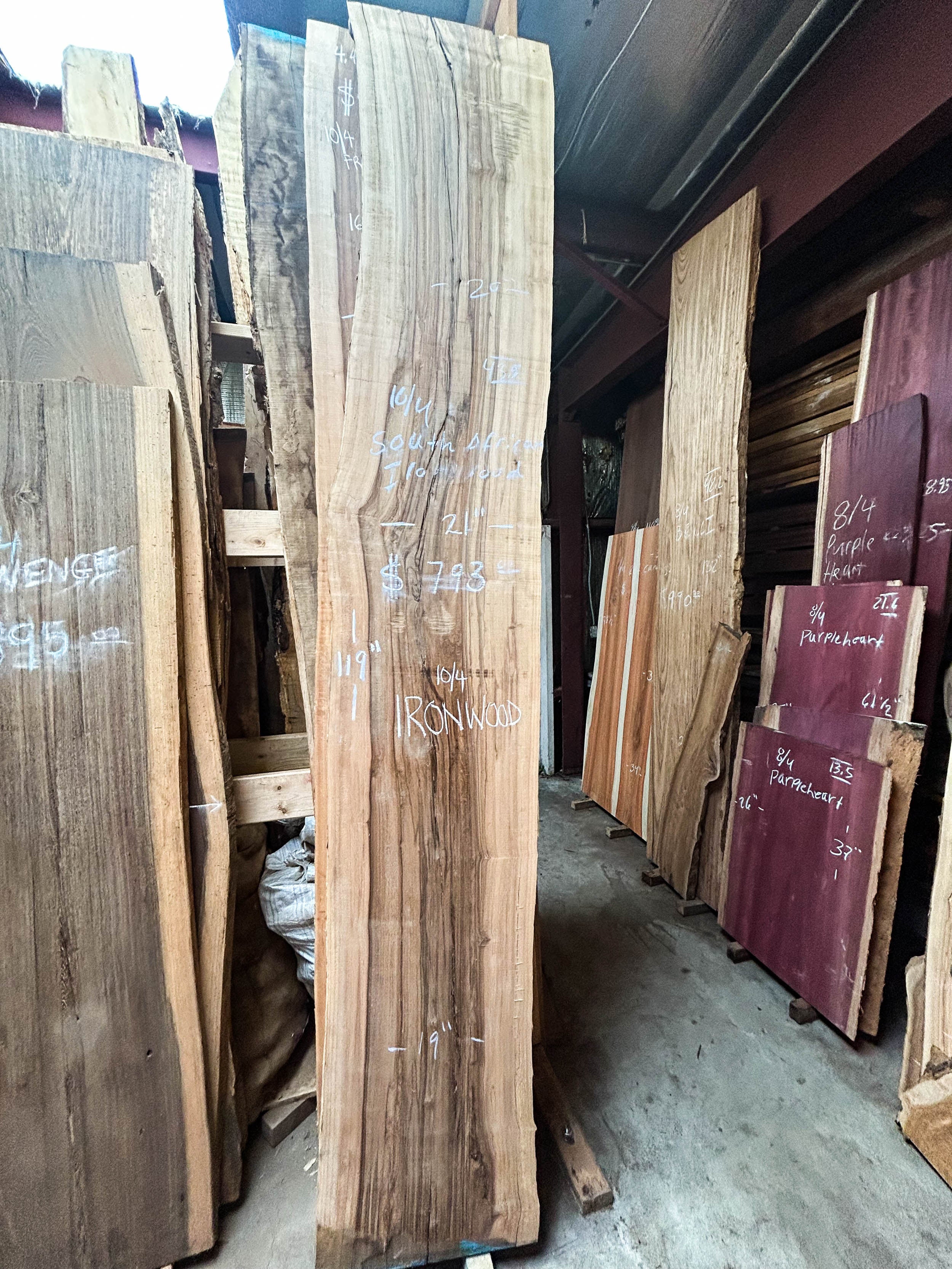 Ironwood/Ysterhout, South African 10/4 Live Edge Slabs - 119"x 19-21 ...